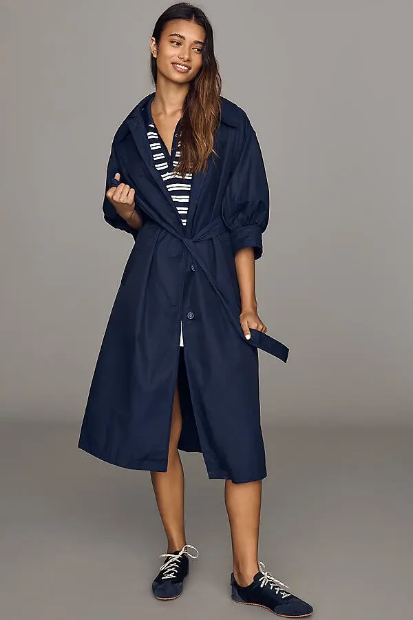 Maeve Crop-sleeve Trench Coat Jacket - Nightfall