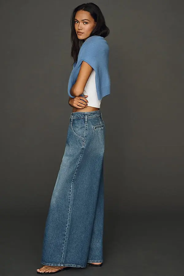 PILCRO Pleated High-rise Wide-leg Jeans - Dark Denim