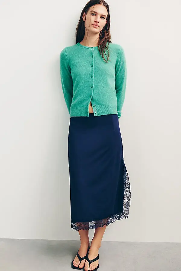 Anthropologie Lace Trim Midi Skirt - Evening Blue