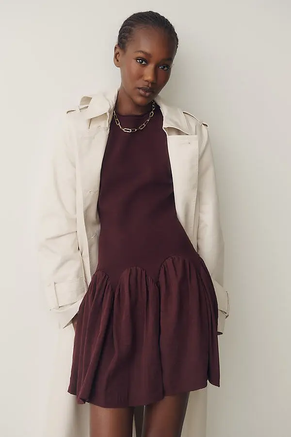 SIEMPRE Sleeveless Twofer Dress - Eggplant