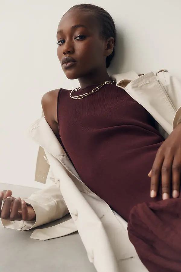 SIEMPRE Sleeveless Twofer Dress - Eggplant