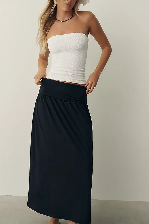 NATION LOS ANGELES Simone Midi Skirt With Side Slit - Black