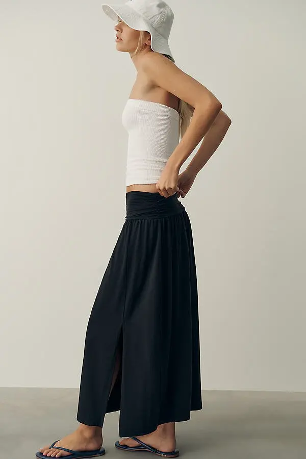 NATION LOS ANGELES Simone Midi Skirt With Side Slit - Black