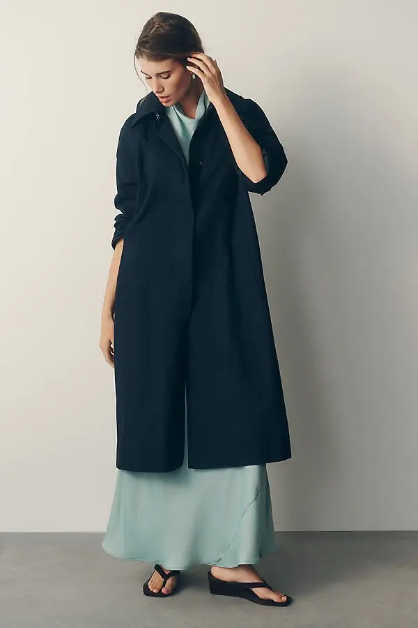 Avec Les Filles Long Trench Coat Jacket - Navy