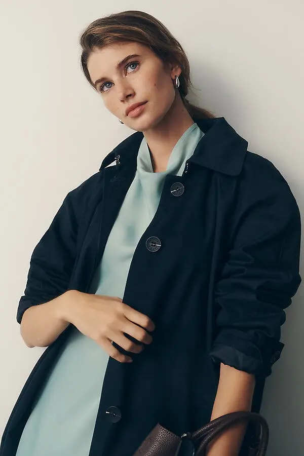Avec Les Filles Long Trench Coat Jacket - Navy
