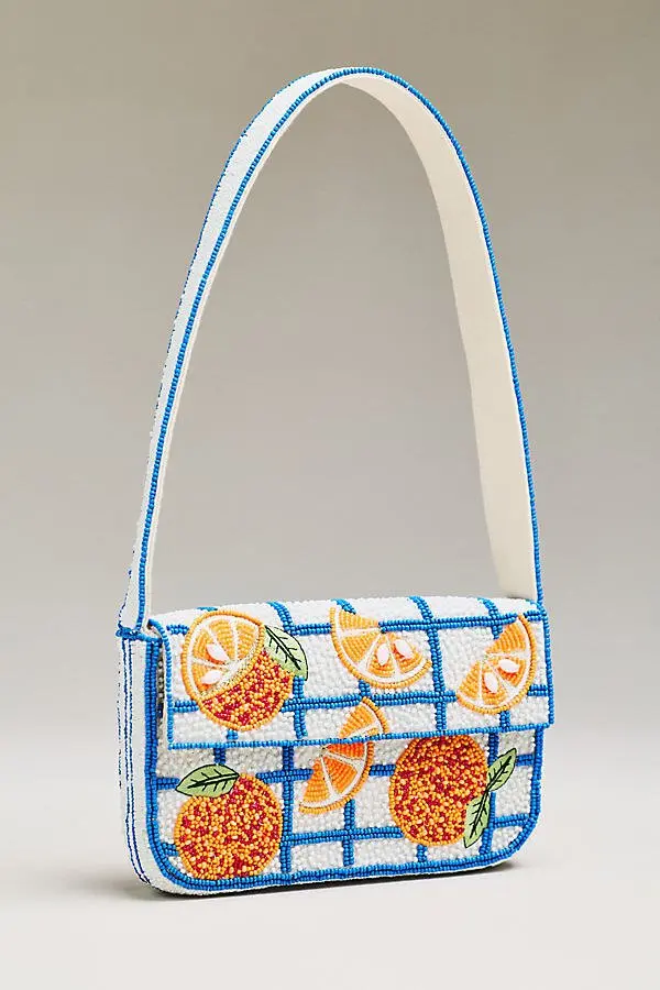 Anthropologie Fiona Beaded Bag: Food & Drk Edition - Orange