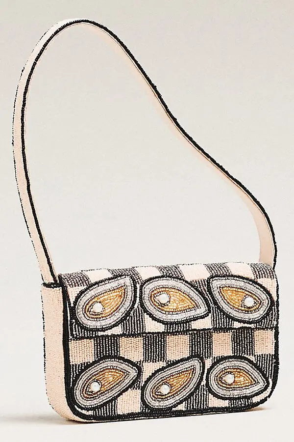 Anthropologie Fiona Beaded Bag: Food & Drk Edition - Oyster