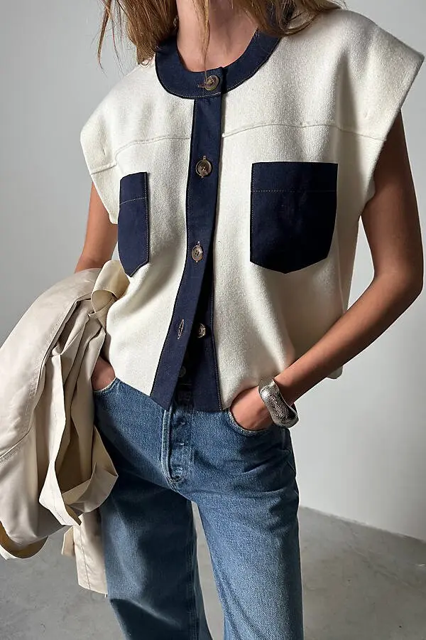 PILCRO Cardigan Sweater Vest - Ivory