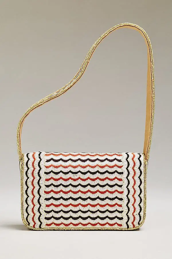 Anthropologie Fiona Beaded Bag: Geometric Edition - Neutral Textile