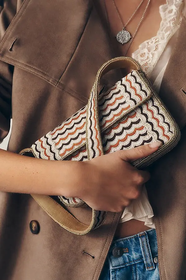 Anthropologie Fiona Beaded Bag - Neutral Textile