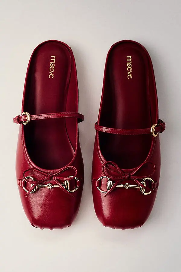 Maeve Horsebit Mule Ballet Flats - Red
