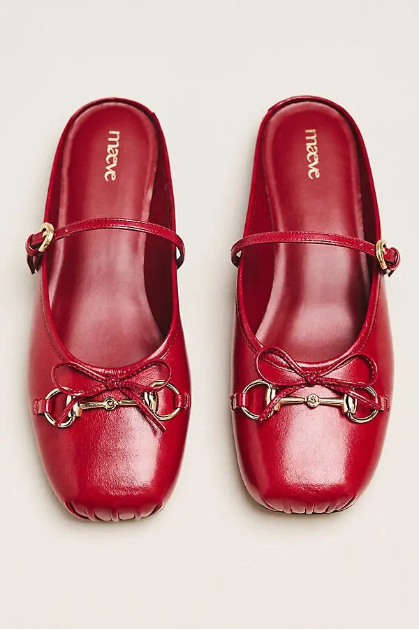 Maeve Horsebit Mule Ballet Flats - Red