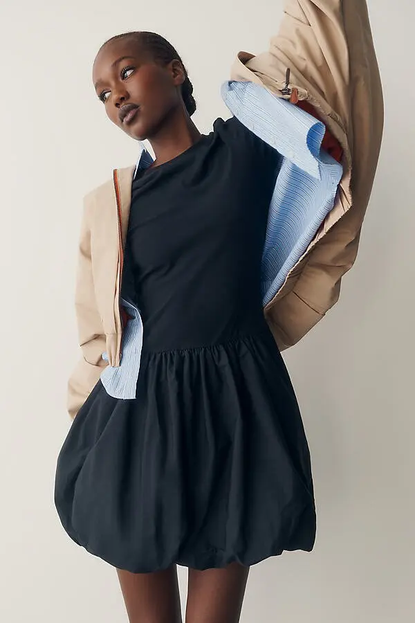 Daily Practice Drop-waist Bubble Mi Dress - Black