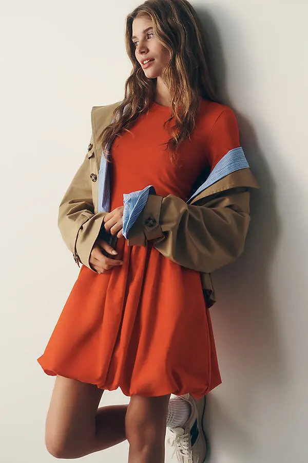 Daily Practice Drop-waist Bubble Mi Dress - Flame Scarlet