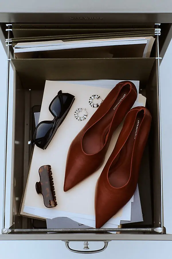Anthropologie Pointed-toe Kitten-heel Pumps - Red