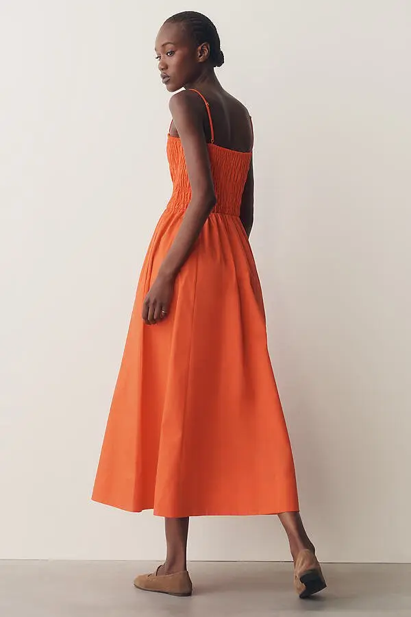 Anthropologie Smocked Cotton Fit & Flare Dress - Cherry Tomato