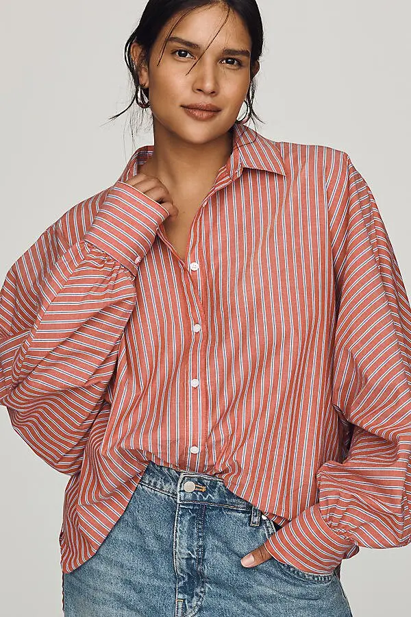 SUNDAY IN BROOKLYN Cotton Batwg Buttondown Shirt - Red Stripe