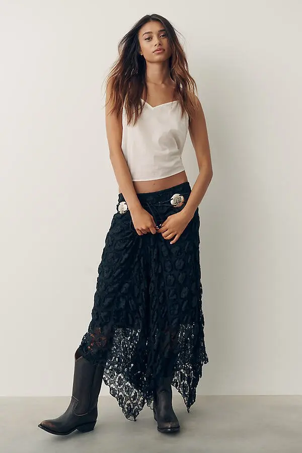 Anthropologie Pucker Lace Midi Skirt - Black