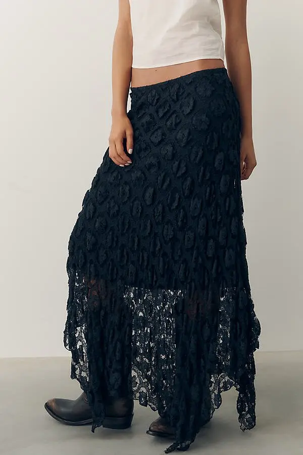Anthropologie Pucker Lace Midi Skirt - Black