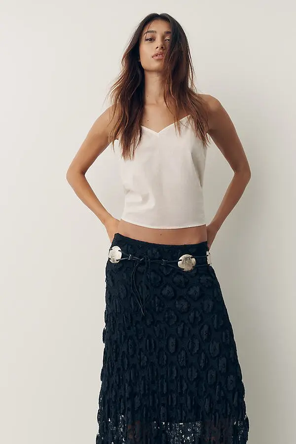 Anthropologie Pucker Lace Midi Skirt - Black