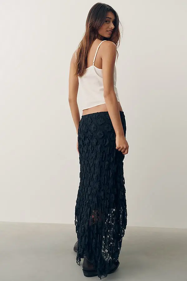 Anthropologie Pucker Lace Midi Skirt - Black