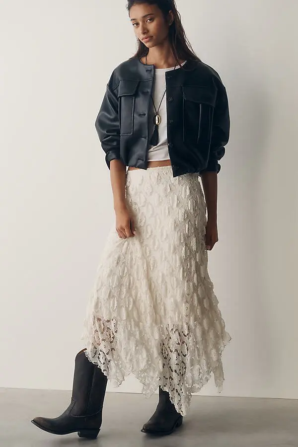Anthropologie Pucker Lace Midi Skirt - White