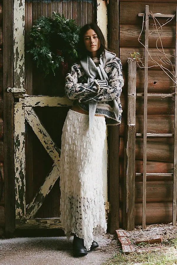 Anthropologie Pucker Lace Midi Skirt - White