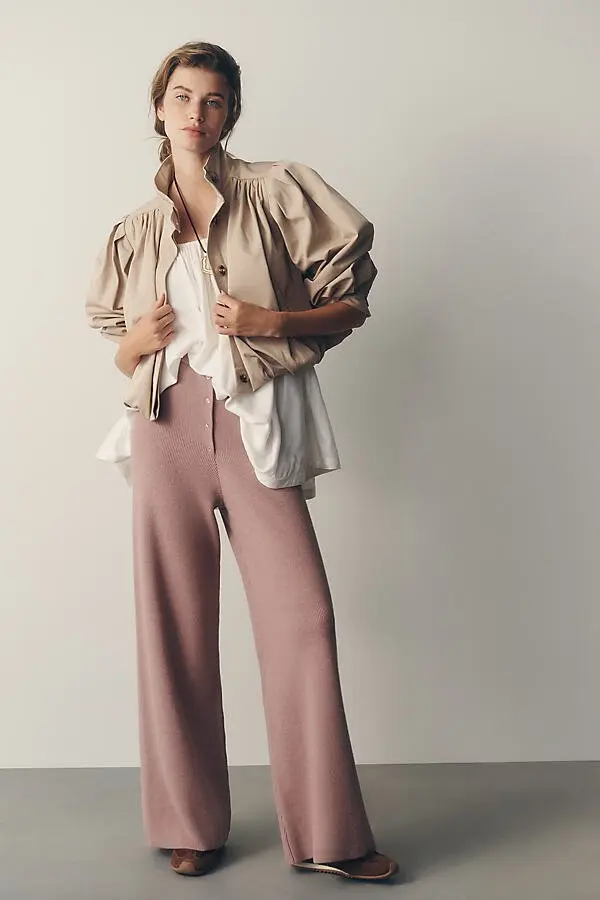 Daily Practice Knit Wide-leg Trousers Pants - Bark