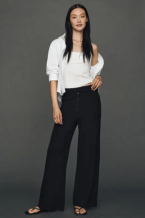 Daily Practice Knit Wide-leg Trousers Pants - Black