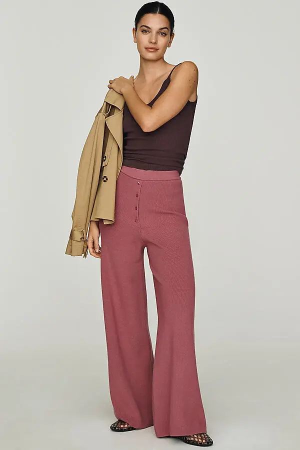Daily Practice Knit Wide-leg Trousers Pants - Red Violet