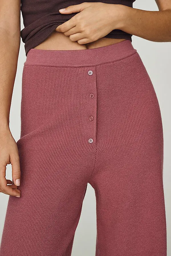 Daily Practice Knit Wide-leg Trousers Pants - Red Violet