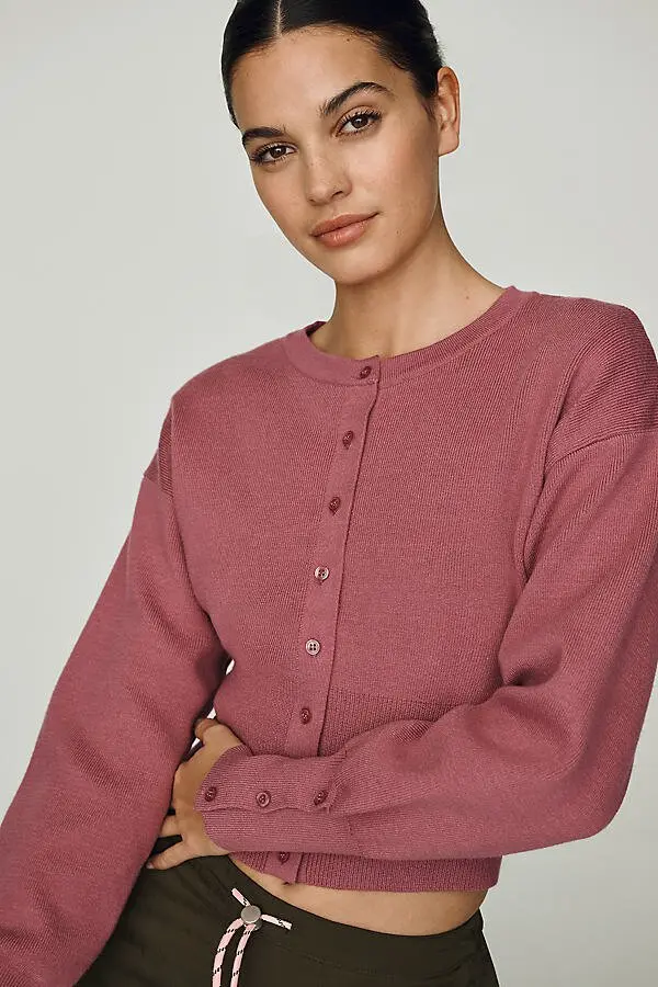 Daily Practice Everyday Crew-neck Cardigan - Red Violet