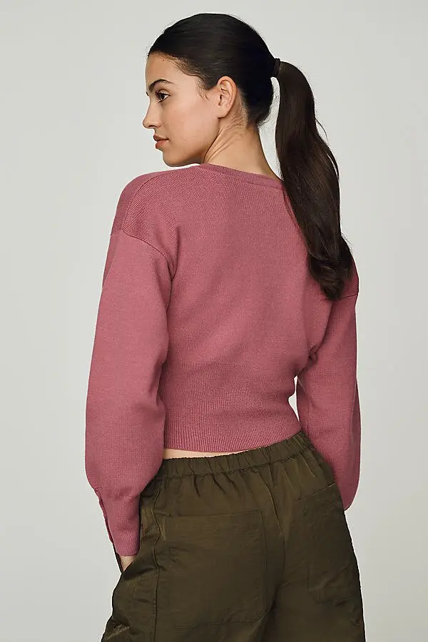 Daily Practice Everyday Crew-neck Cardigan - Red Violet