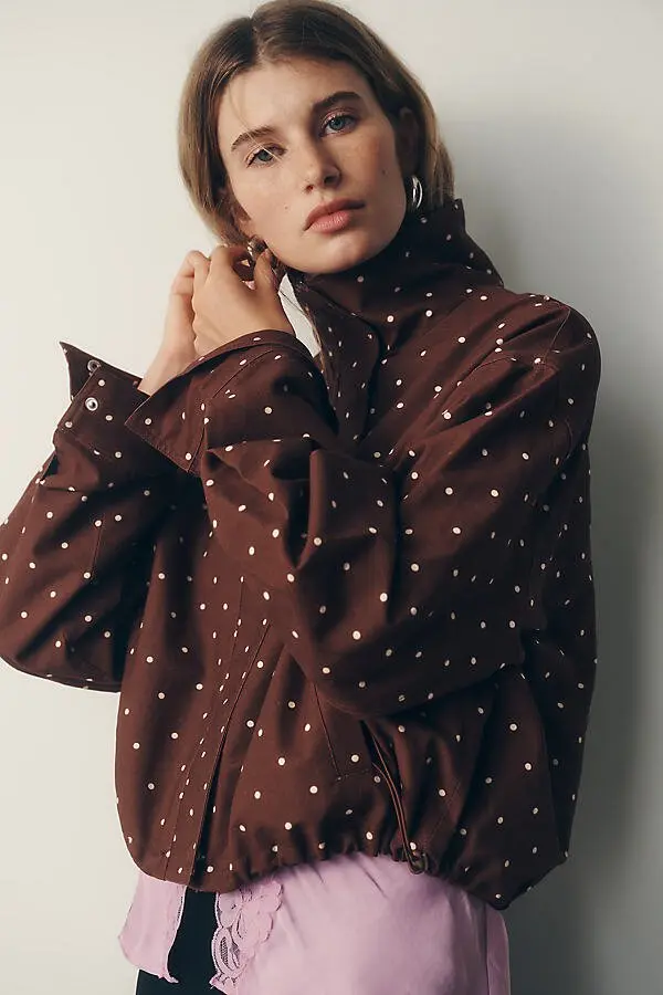 RAISONNEL Cotton Polka-dot Funnel-neck Jacket