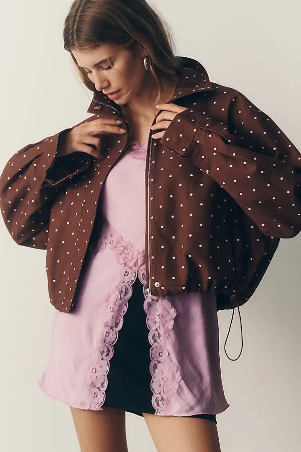 RAISONNEL Cotton Polka-dot Funnel-neck Jacket