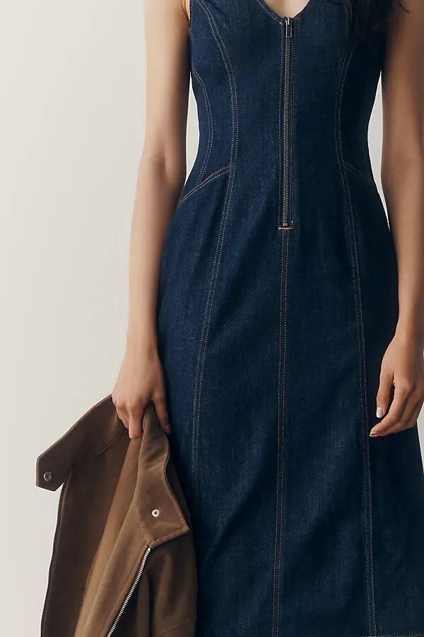 PILCRO Denim Zip-front Midi Dress