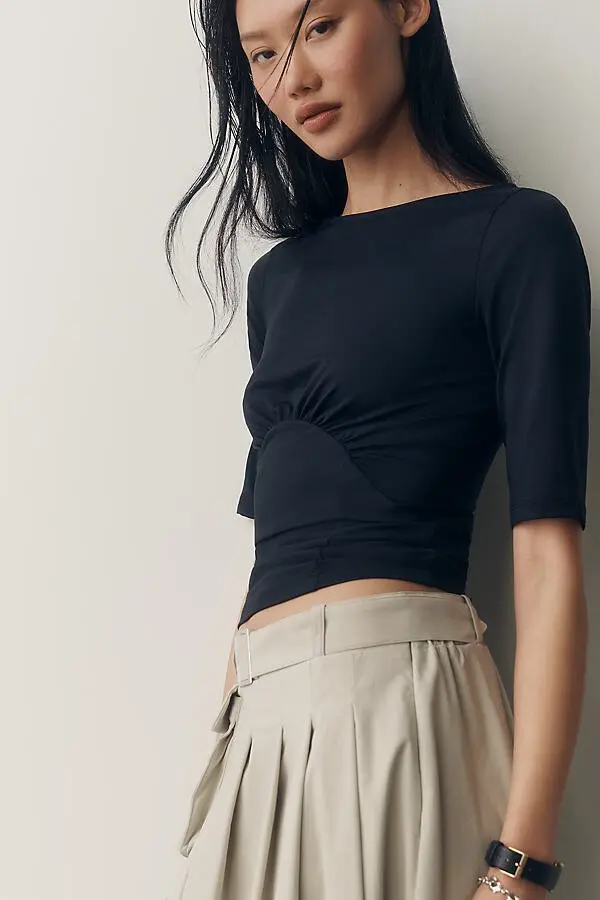 Maeve Ruched Boat-neck Top - Black