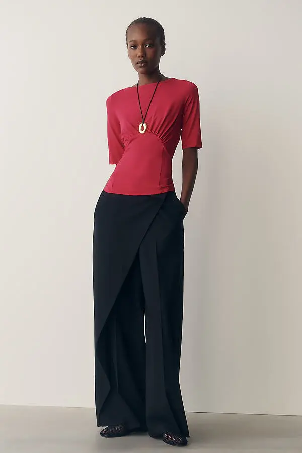 Maeve Ruched Boat-neck Top - Red