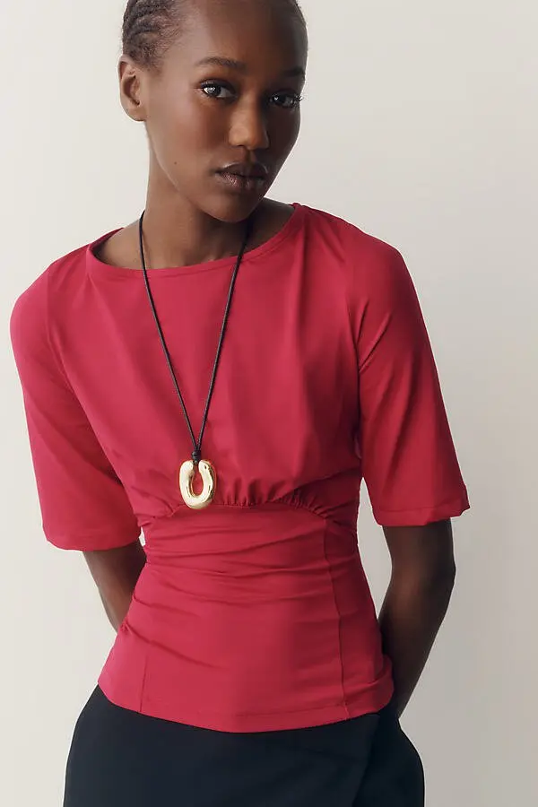 Maeve Ruched Boat-neck Top - Red