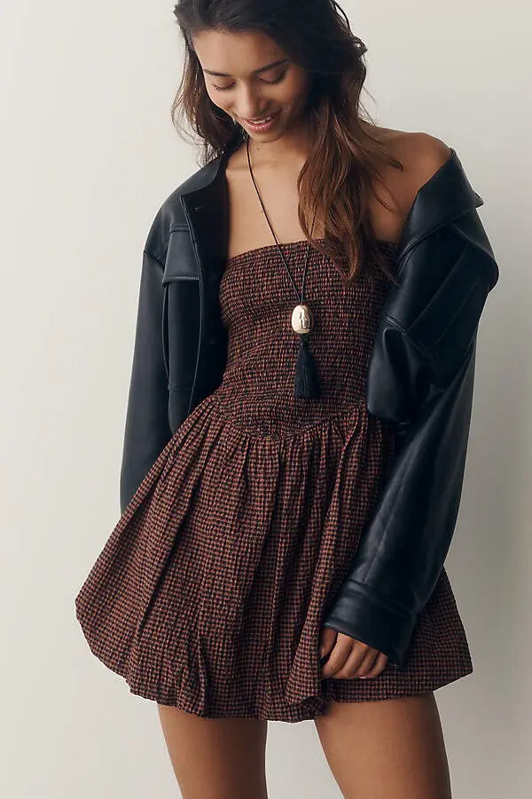 Anthropologie Strapless Bubble Dress - Brown Combo
