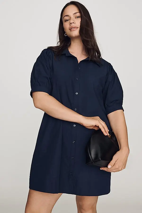 Maeve Cotton Puff-sleeve Shirtdress - Navy