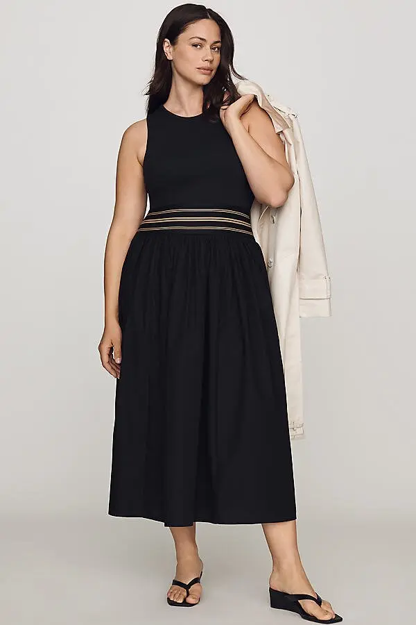 Anthropologie Banded Twofer Midi Dress - Black