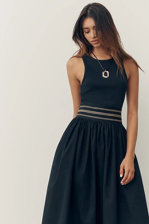 Anthropologie Banded Twofer Midi Dress - Black