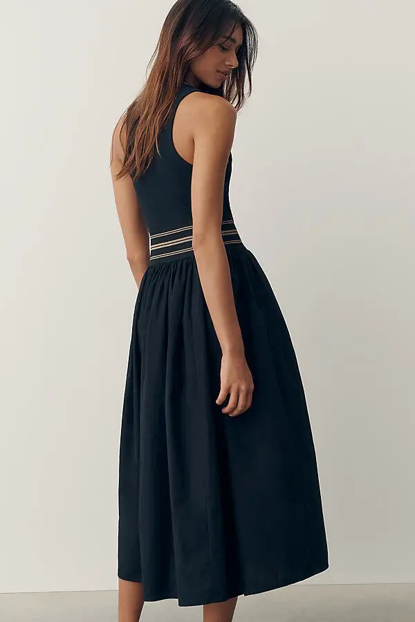 Anthropologie Banded Twofer Midi Dress - Black