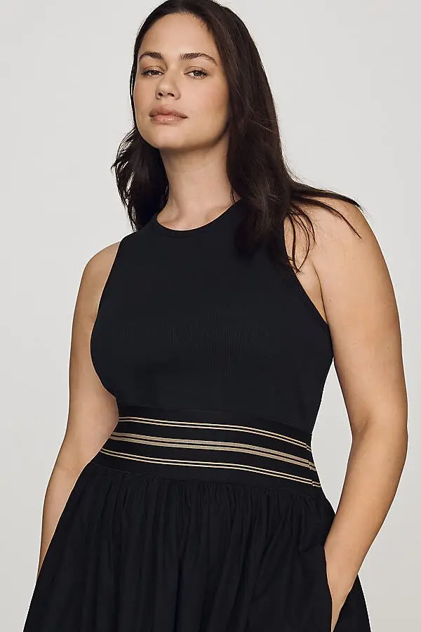 Anthropologie Banded Twofer Midi Dress - Black