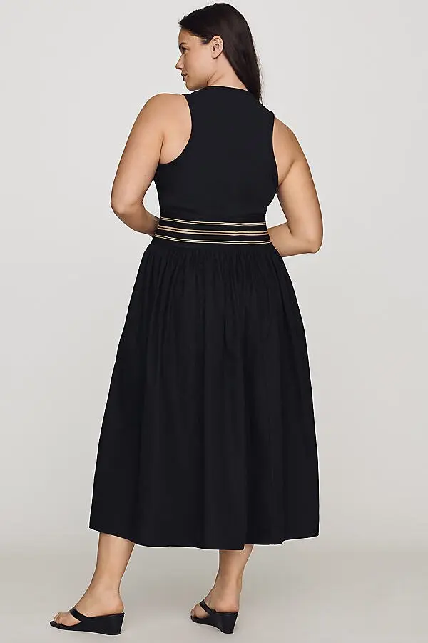 Anthropologie Banded Twofer Midi Dress - Black
