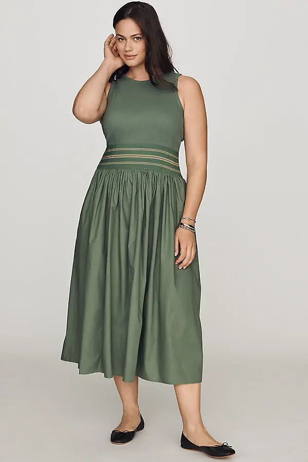 Anthropologie Banded Twofer Midi Dress - Green