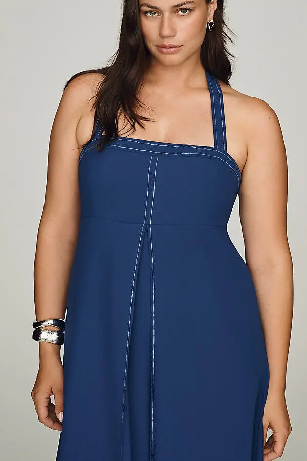 English Factory Halterneck Midi Dress With Pockets - Blue
