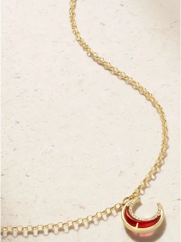 L'ATELIER NAWBAR Moon Bloop 18-karat Gold Garnet And Diamonds Necklace - Red