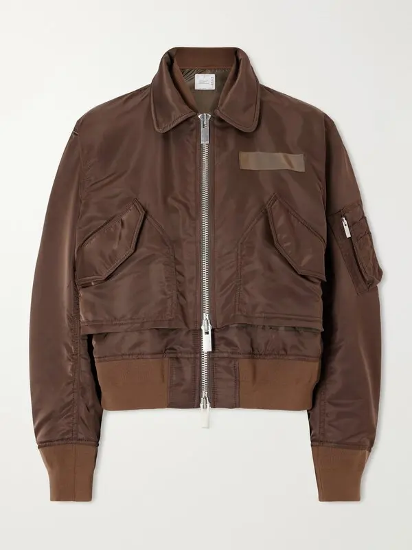 Sacai Cropped Padded Shell Bomber Jacket - Brown